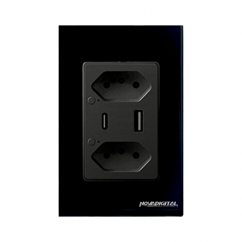 Tomada Inteligente Dupla USB-C Preto S2C-USB-C