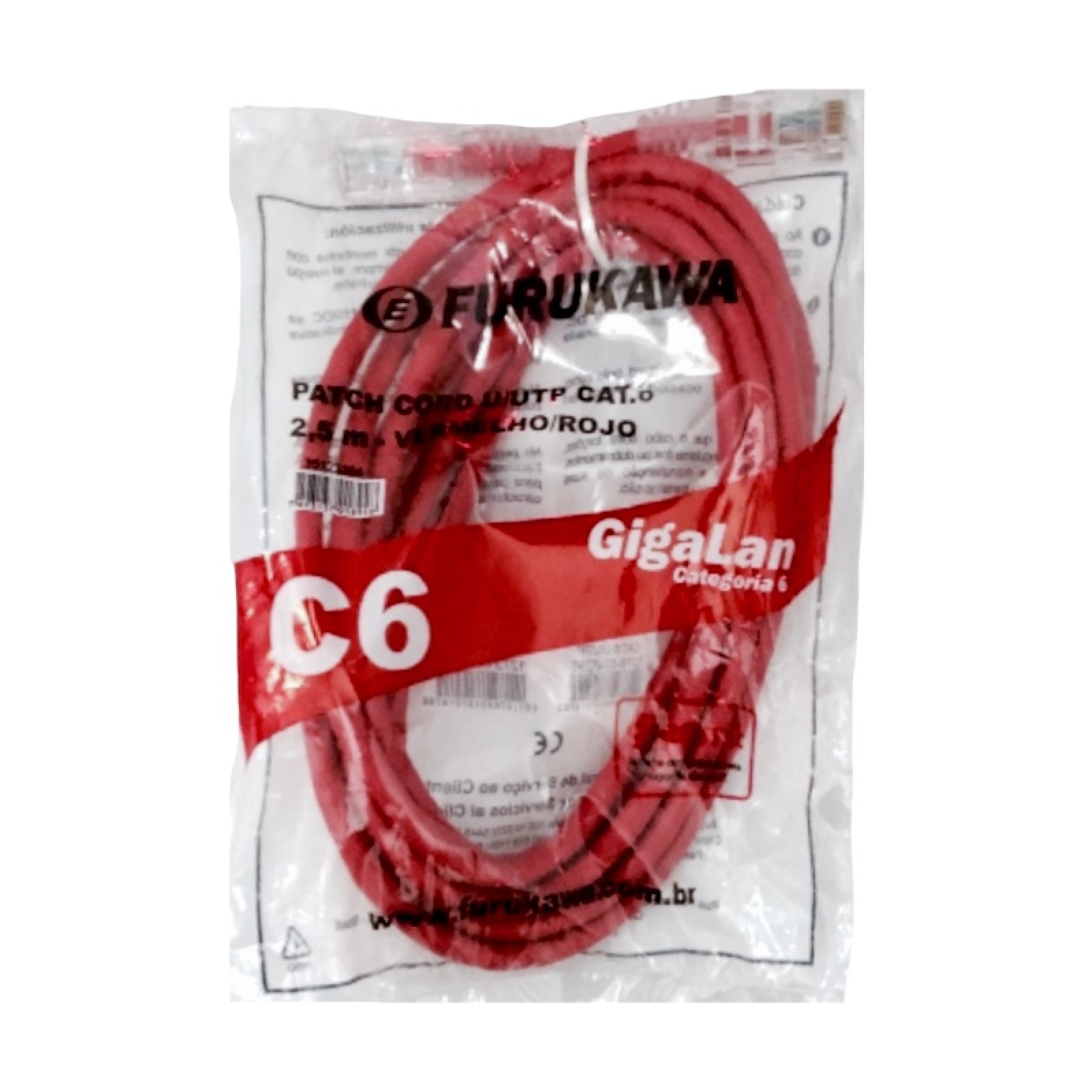 Patch Cord Cat6 2,5M Furukawa Gigalan Vermelho